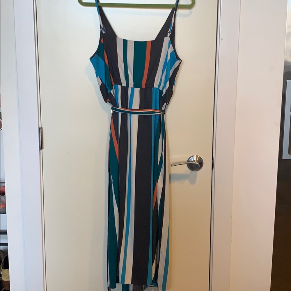 Loft-Vertical Multicolored Stripped Party Dress - Gem